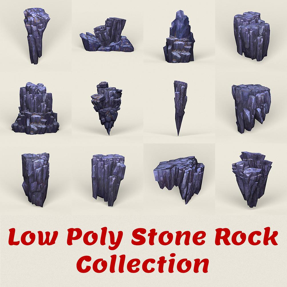 3D Low Poly Stone Rock Collection