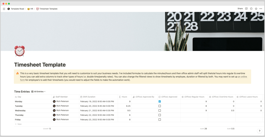 Notion Timesheet Template