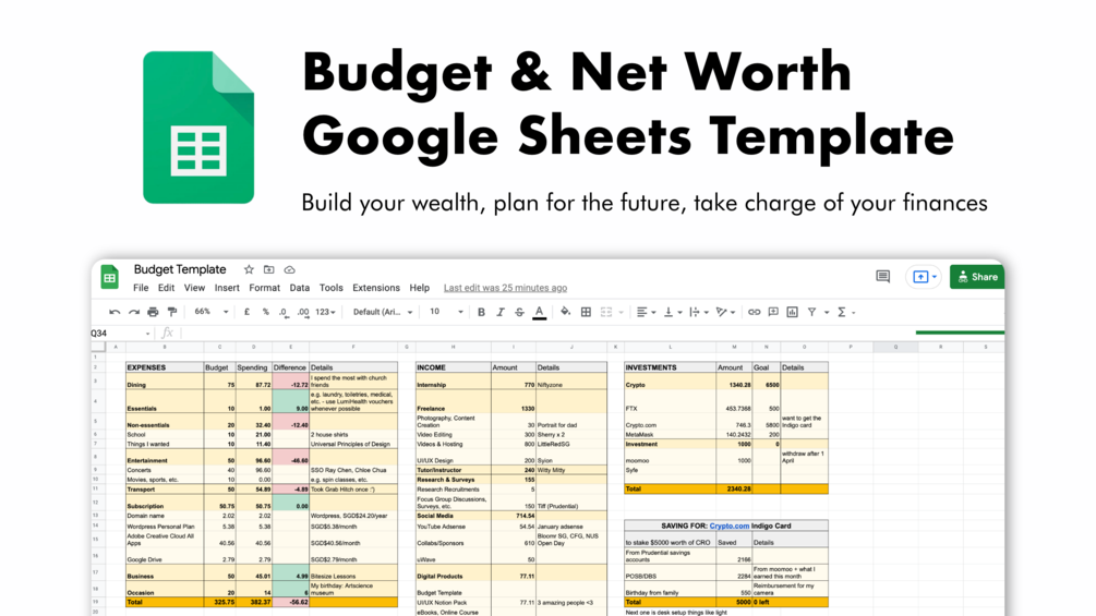 Budget & Net Worth Template 2022 (Google Sheets)