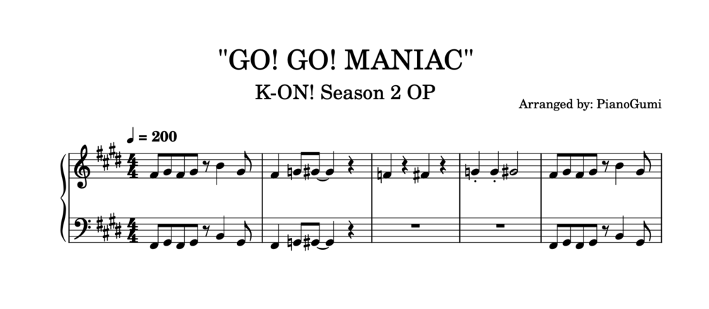 K-ON! Season 2 OP - "GO! GO! MANIAC" - Piano Sheet Music