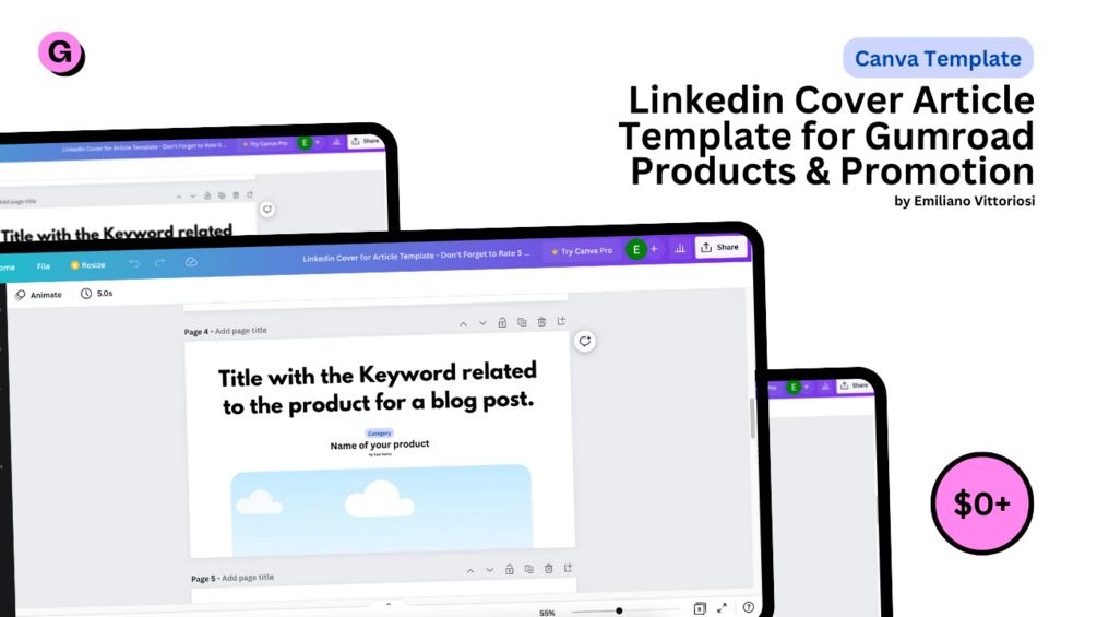 Linkedin Cover Article Template for Gumroad Products & Promotion