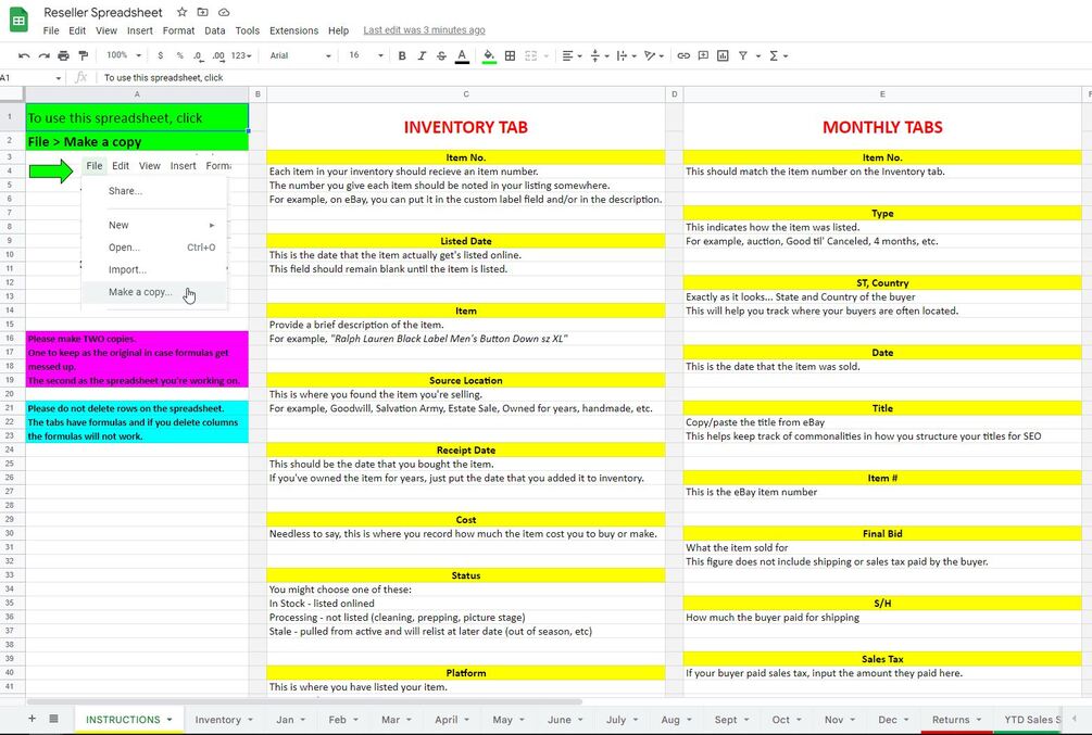 Reseller Spreadsheet