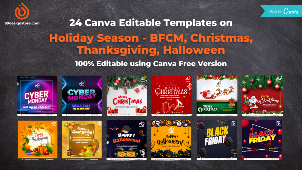 Holiday Season Canva Templates - BFCM, Christmas, Halloween, Thanksgiving