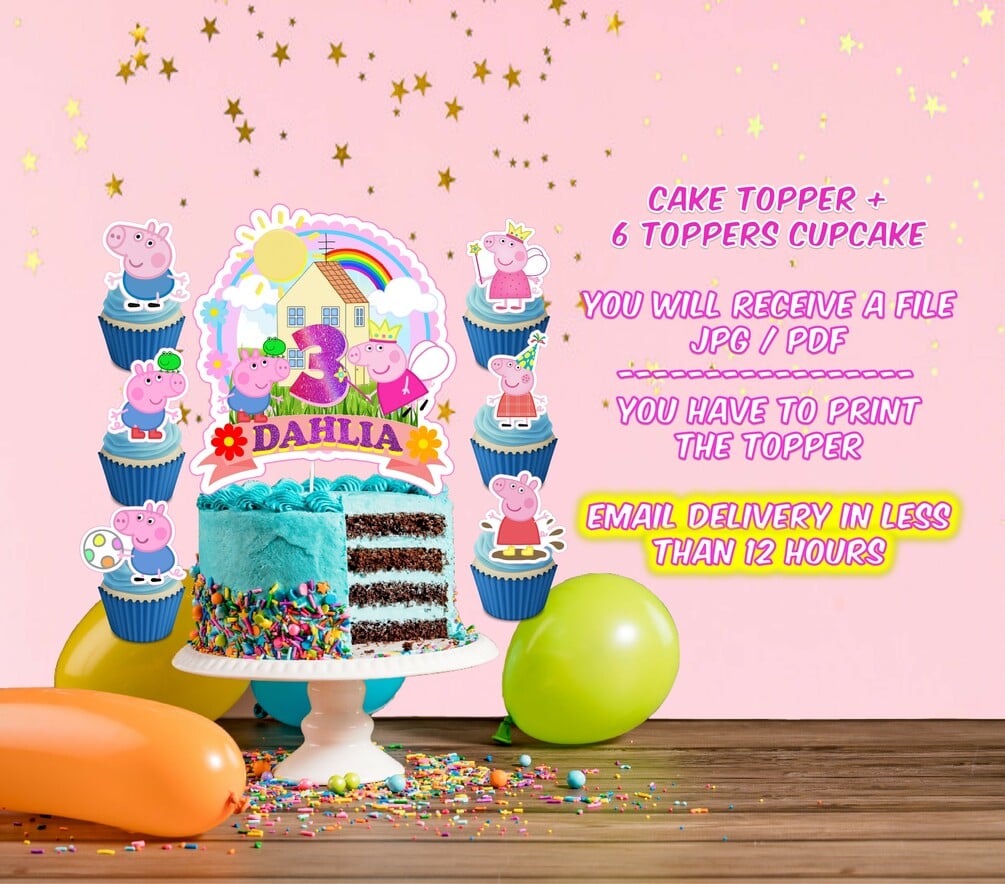 Peppa Pig 3 cake topper, + cupcakes topper - Digital File - You have to ...