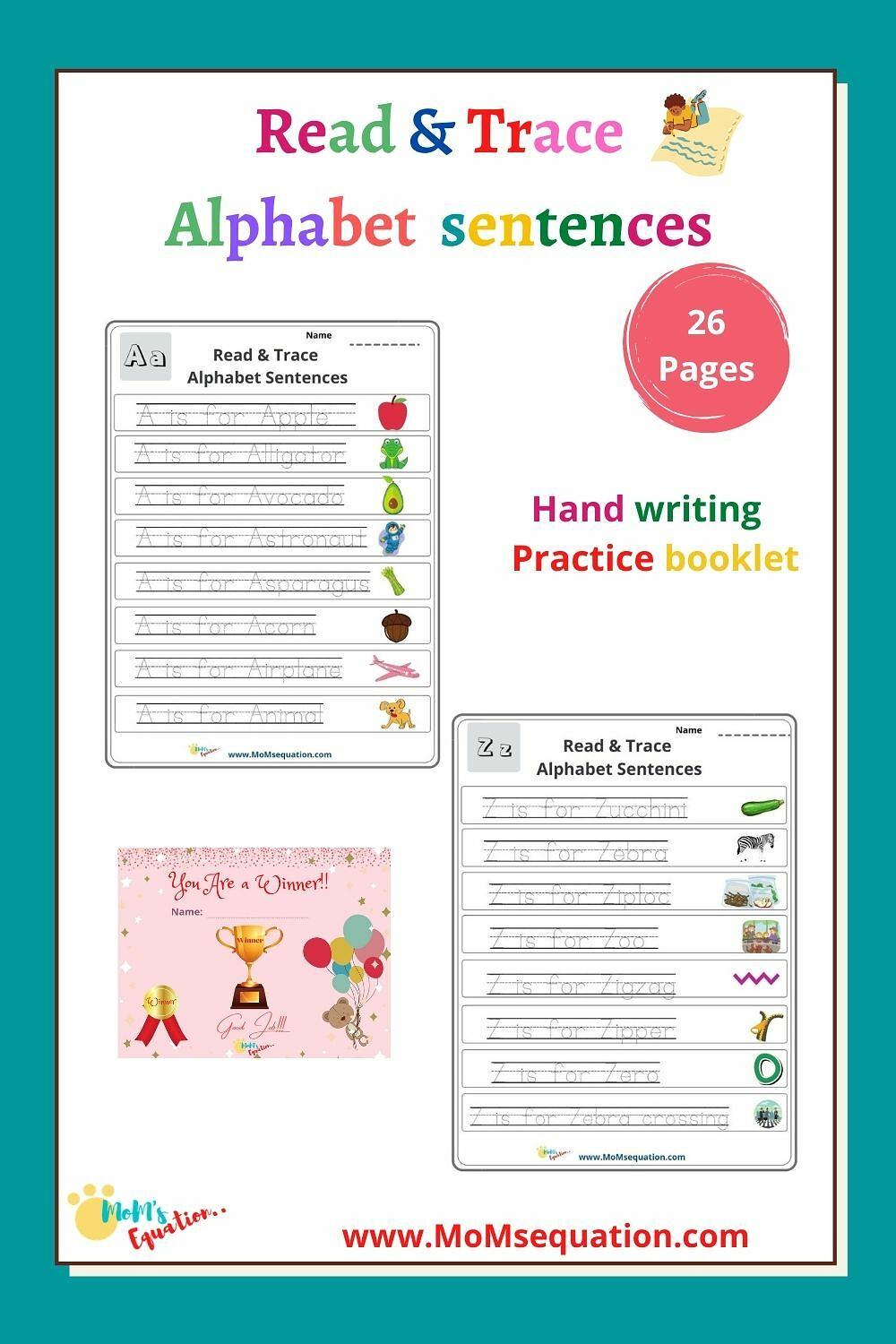 Handwriting Practice Sheets - Alphabet Sentences for Beginning Writers ...