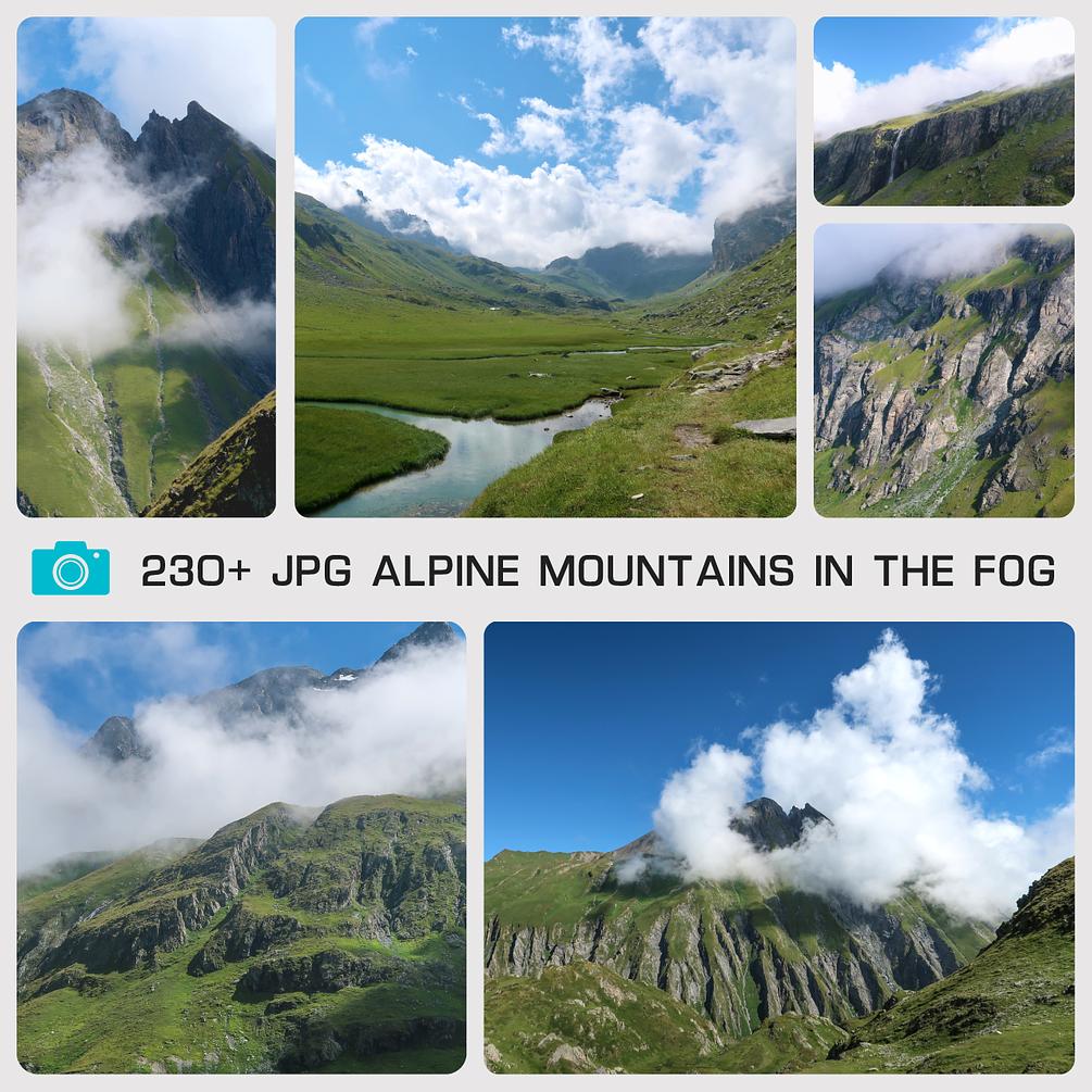 ALPINE MOUNTAINS IN THE FOG - Photo reference pack - 230+ JPG & 1 bonus PSD