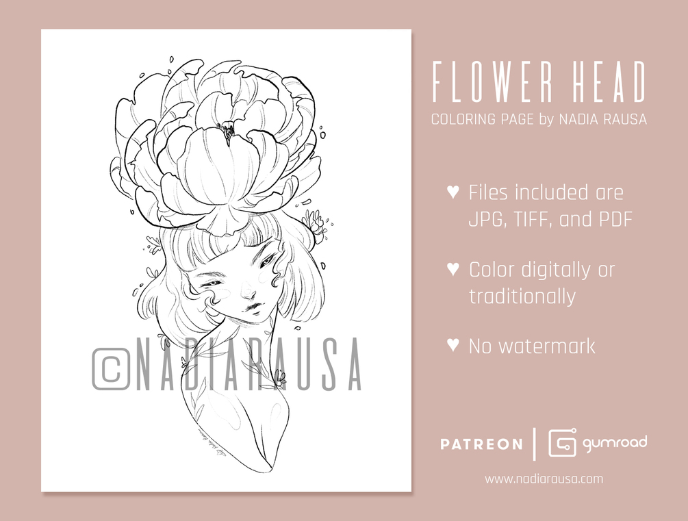 "Flower Head" Coloring Page by Nadia Rausa