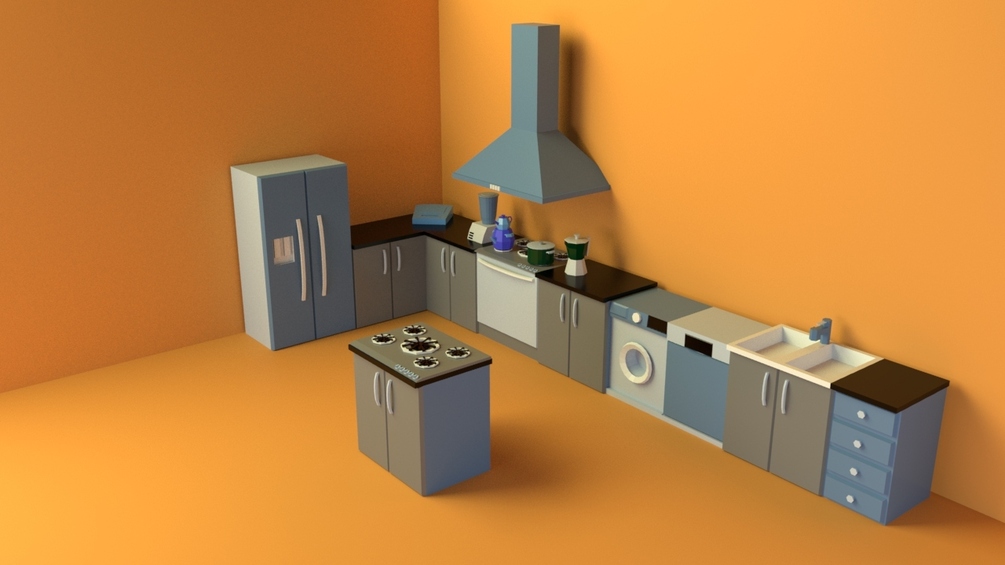 Low Poly Kitchen ma + obj file
