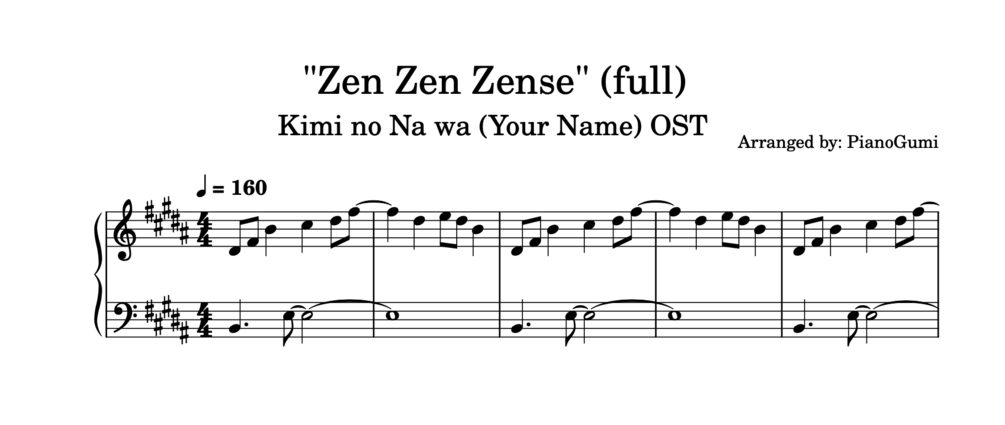 [full] Kimi no Na wa OST - "Zen Zen Zense" - Piano Sheet Music