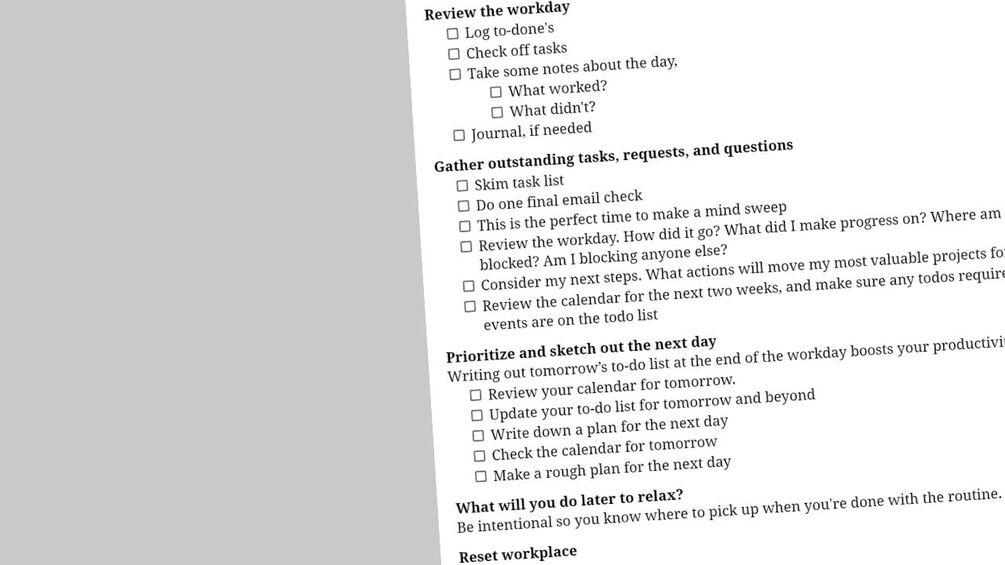 Shutdown routine checklist