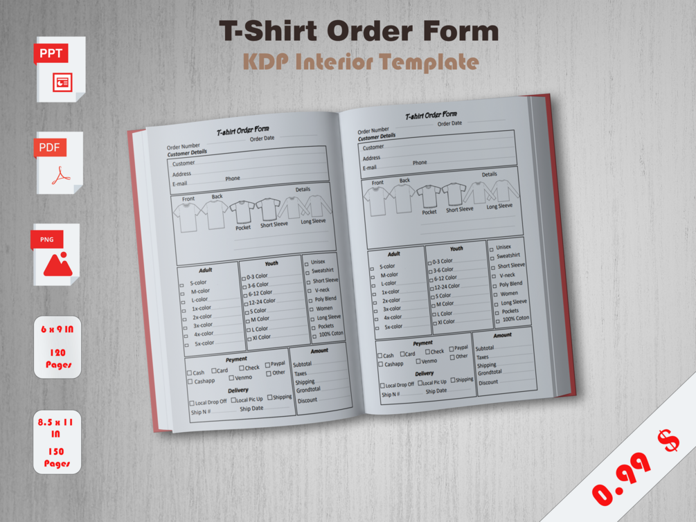 T shirt Order Book KDP Interior Template