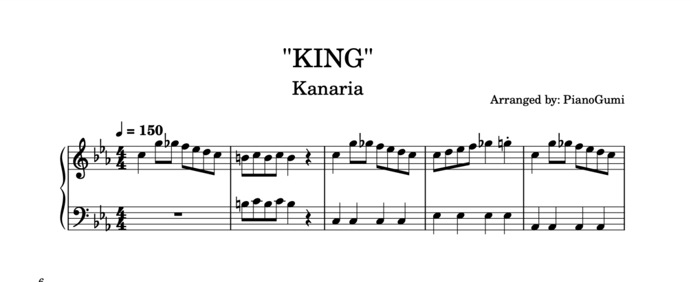 Kanaria - "KING" - EASY Piano Sheet Music