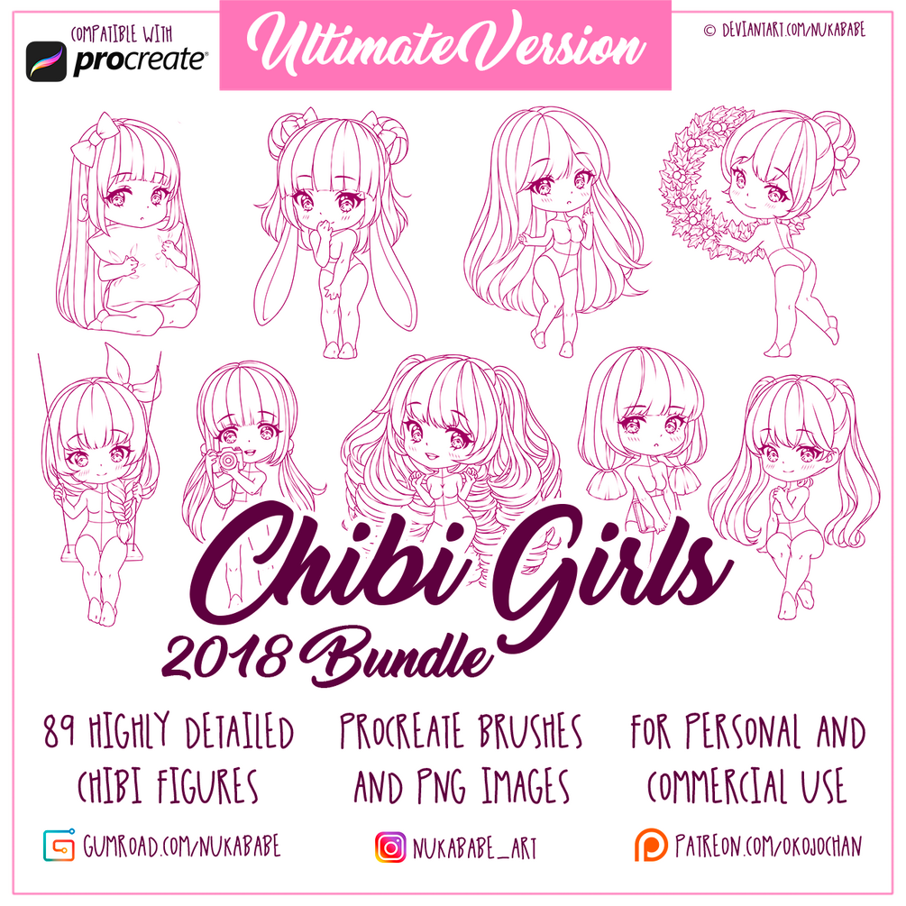 BIG Pack of Female Chibi Bases 2018 - Procreate and PNG