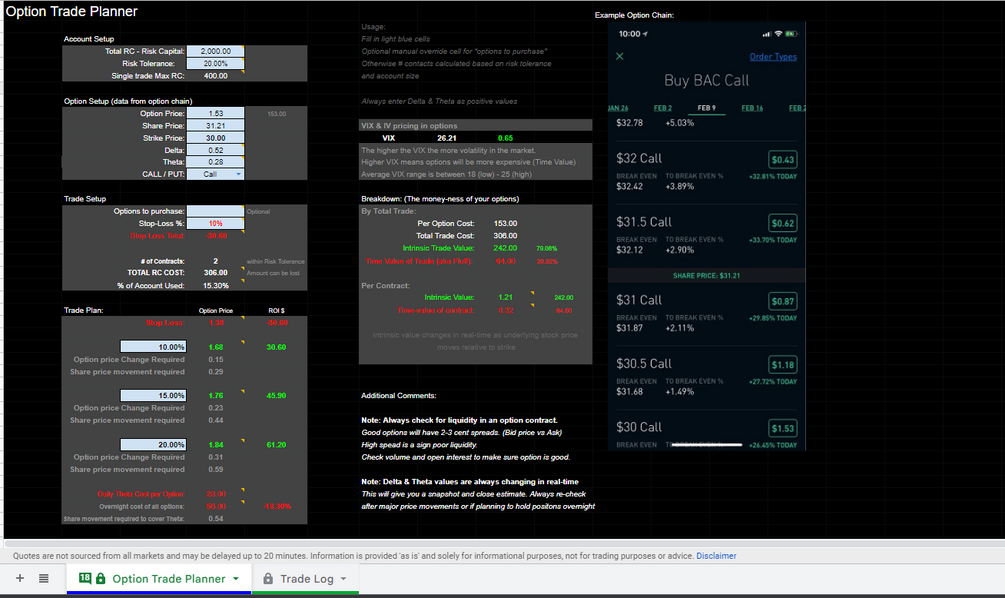 Options Trade Planner & Trade Log V1