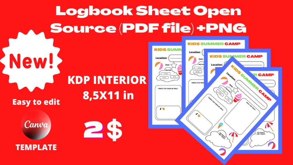 Summer Kids Logbook KDP interior Template/Camp logbook for Children
