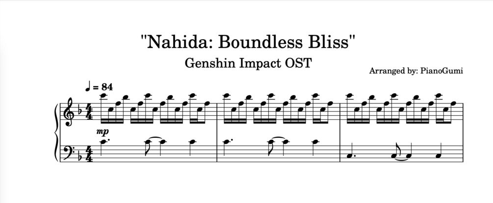 Genshin Impact OST - "Nahida: Boundless Bliss" - EASY Piano Sheet Music
