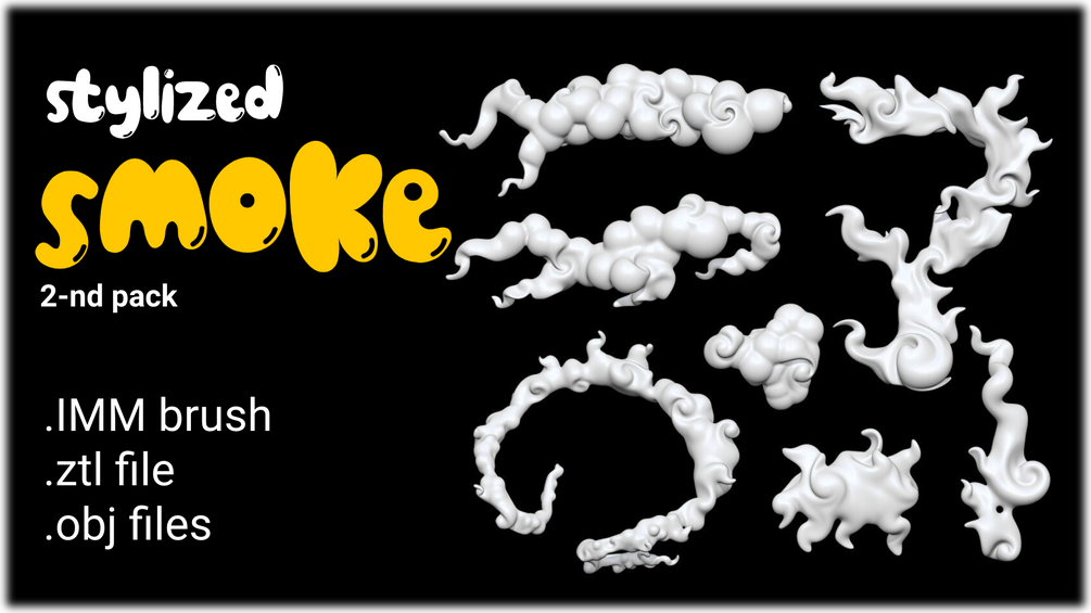 Stylized smoke/cloud/mist pack IMM brush and .obj files