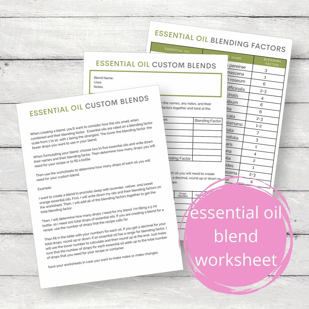 Essential Oil Blending Factor Worksheet