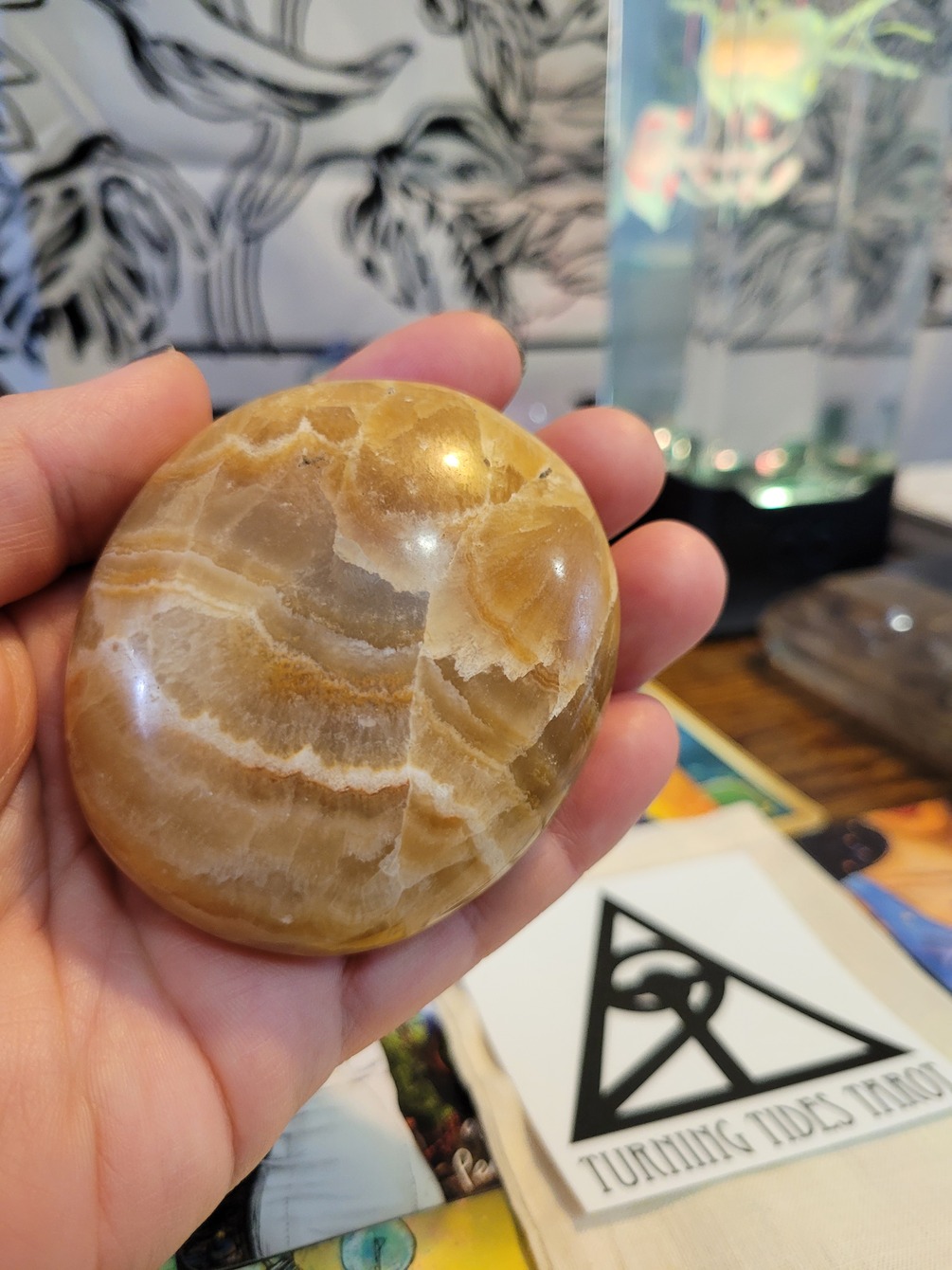 Honey Calcite Palm Stone