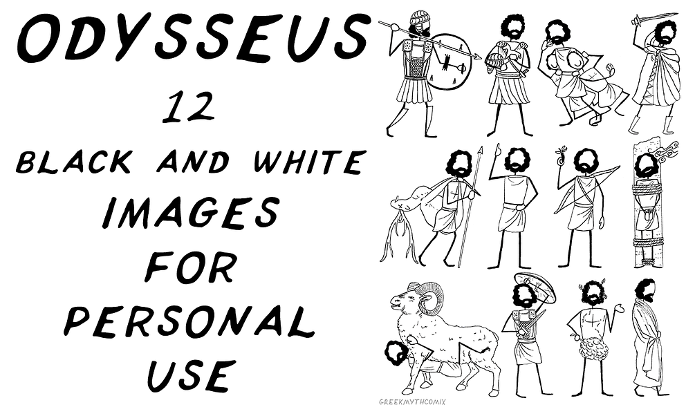 Greek Myth Comix ODYSSEUS Black And White images for personal use