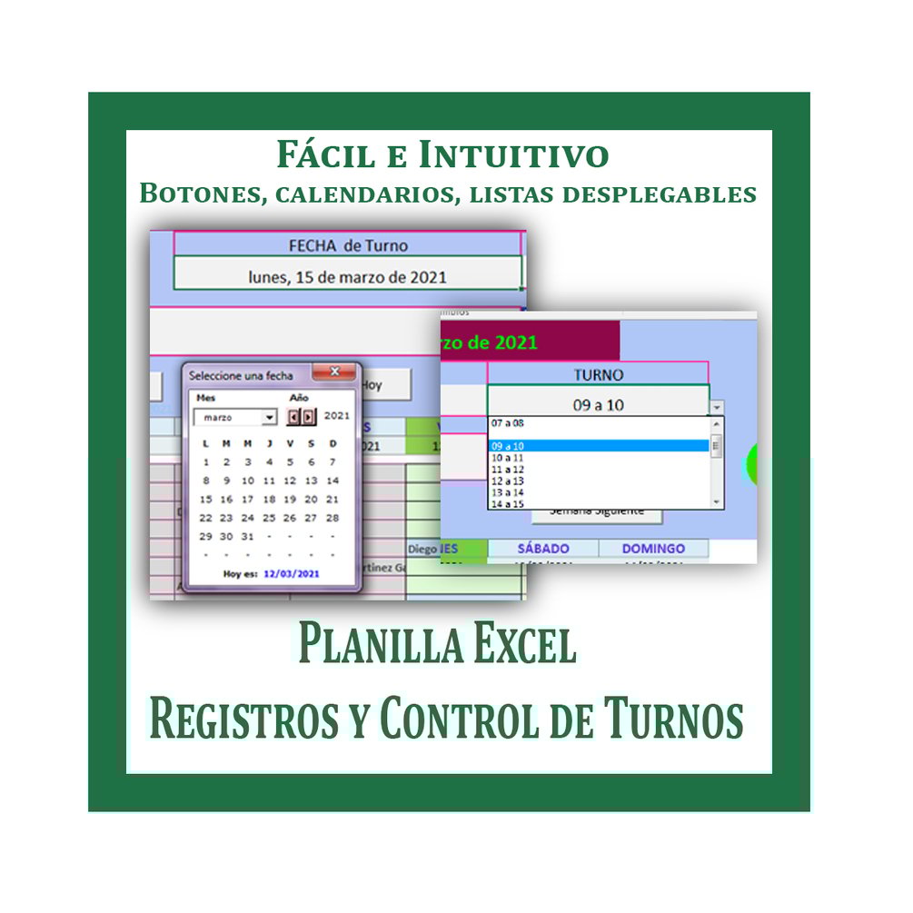 Control Y Registros De Turnos Planilla Excel, Orden Total!! ** USD 8.99**