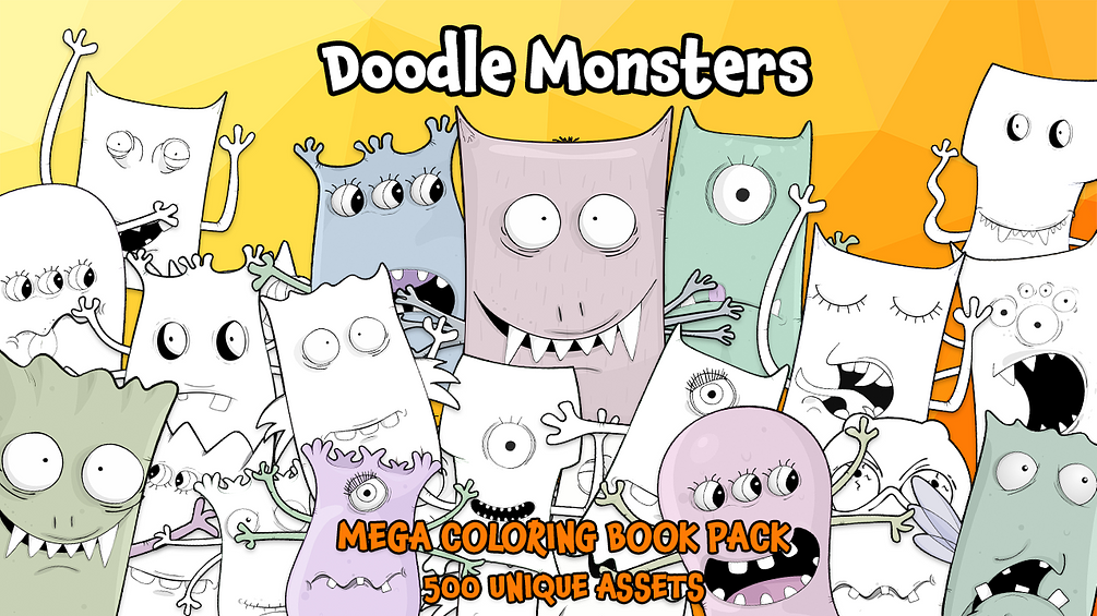 500 Doodle Monsters - Free Coloring Book Assets