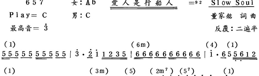 愛人是行船人 簡譜