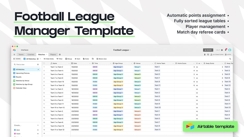 Airtable Football League Template