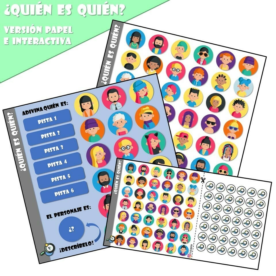 ¿QUIÉN ES QUIÉN? Interactivo. Descripciones (vocabulario+gamificación)