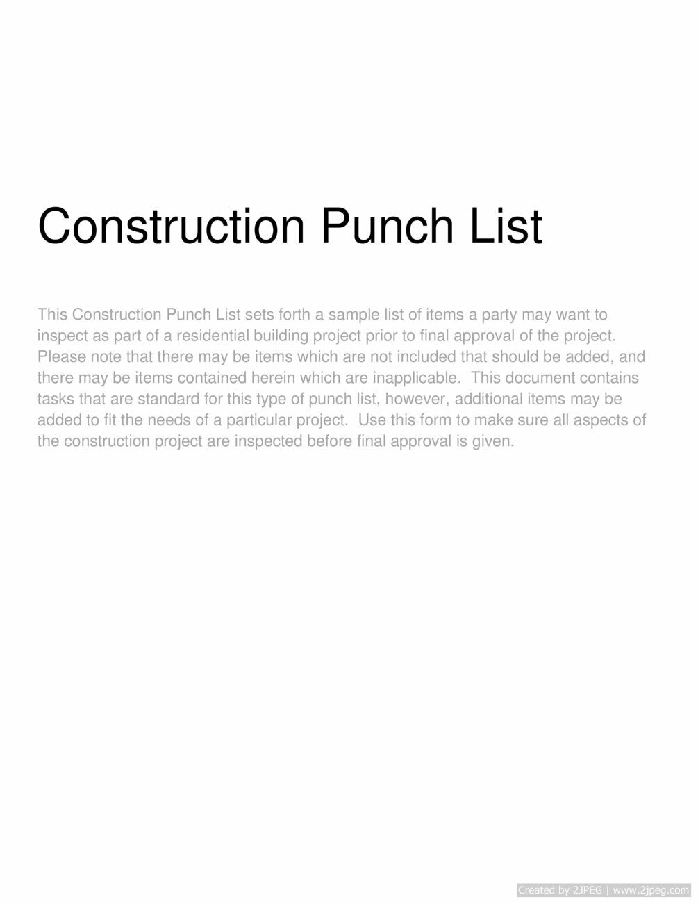 Construction Punch List
