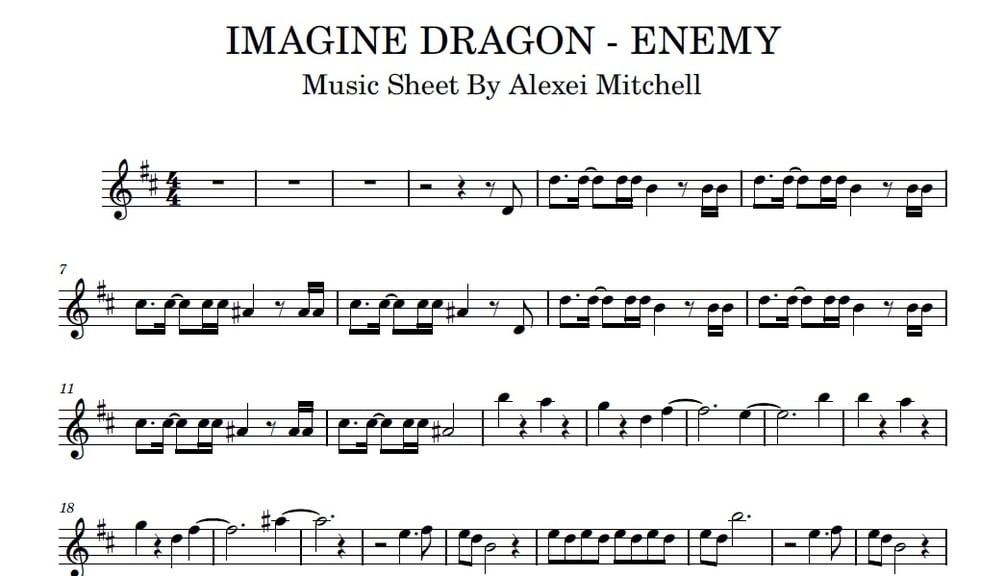 IMAGINE DRAGONS - ENEMY (Music Sheet)