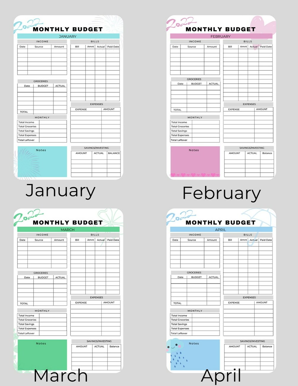 Budget Worksheets* 12 Month Budget* Budget planning