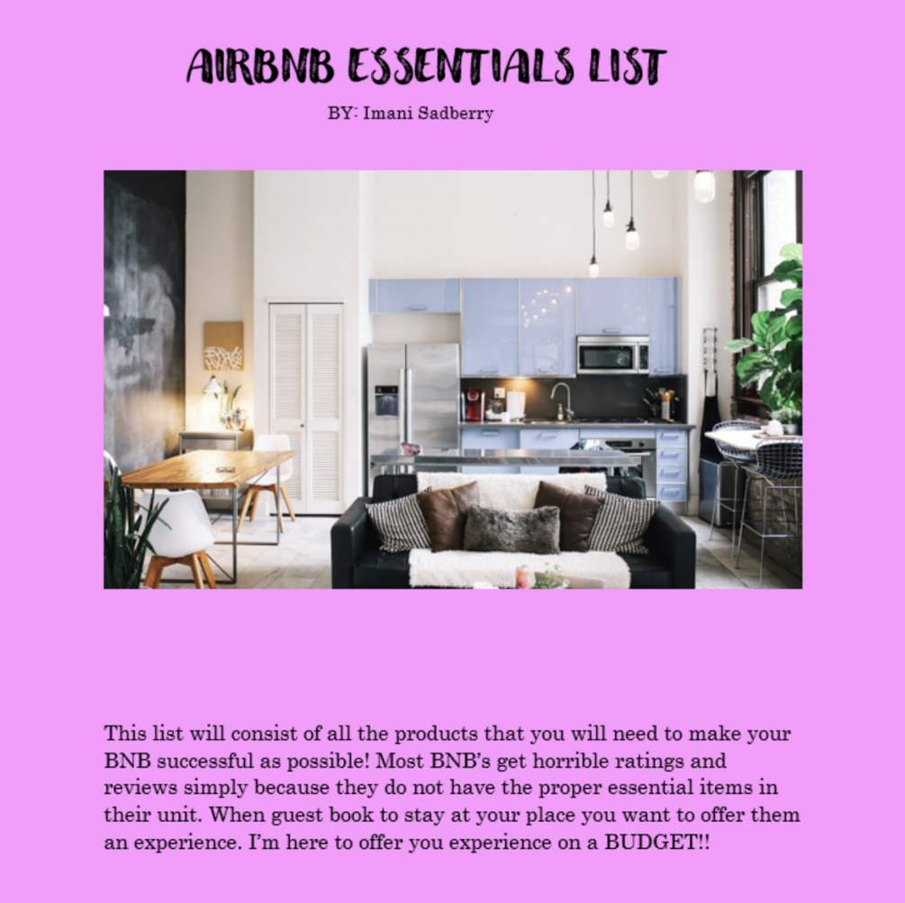 AirBNB Essentials List