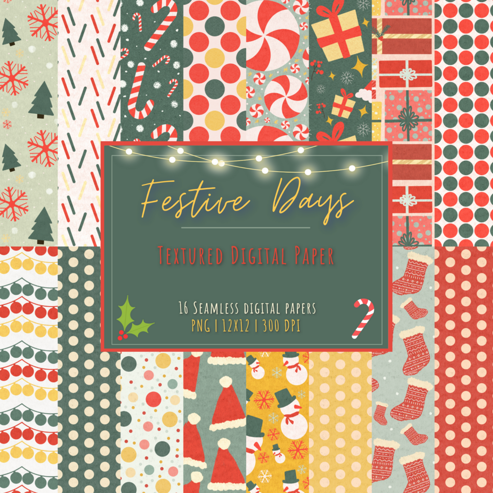 Festive Days - Textured Digital Papers | Seamless Textures | Printable