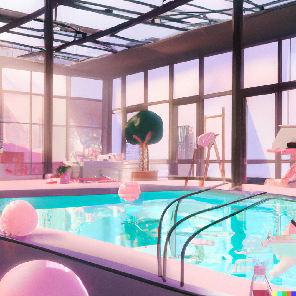 stock image of" a sunlit indoor lounge area with a pool with clear ...