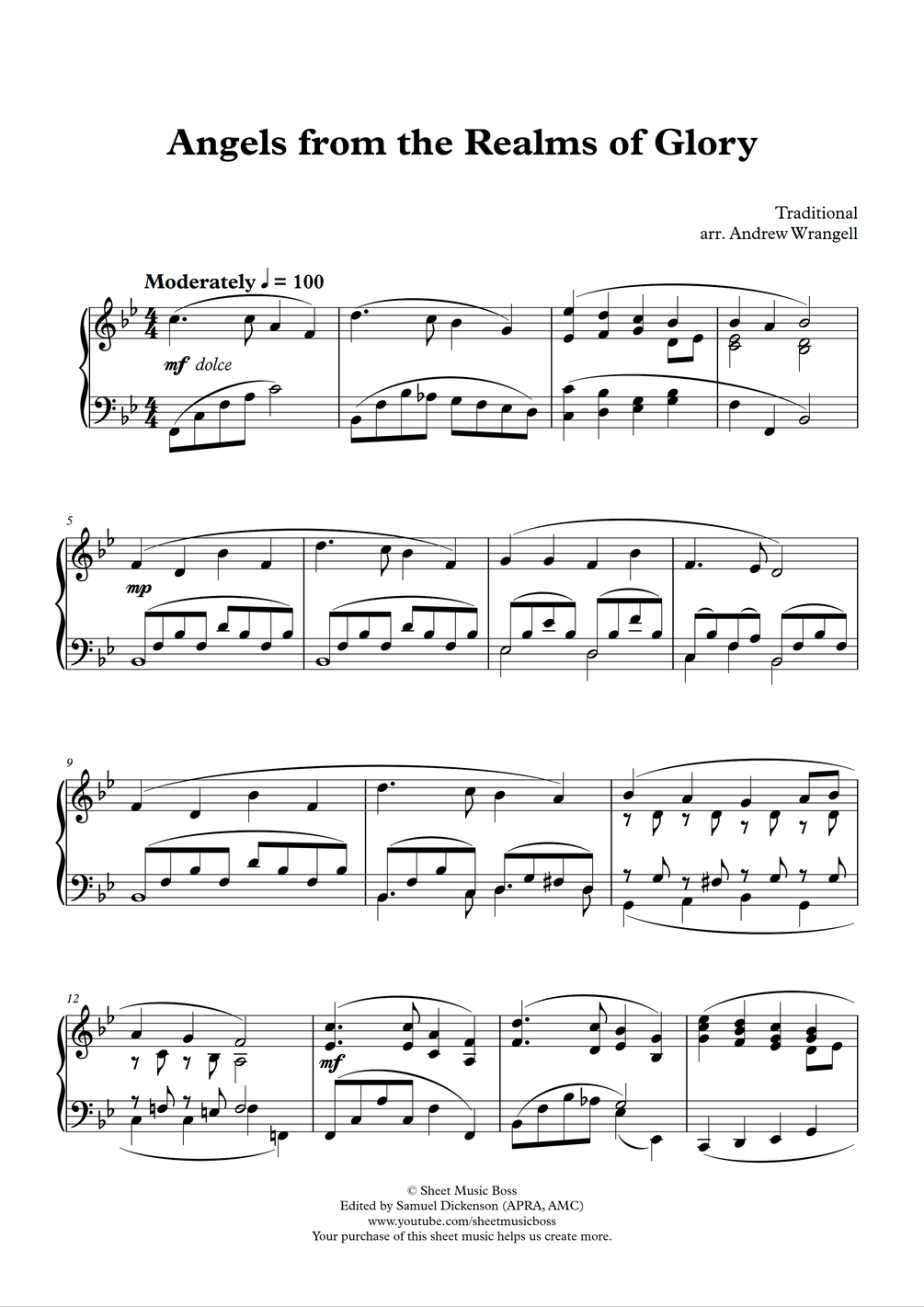 Angels from the Realms of Glory (Piano Sheet Music PDF, MIDI, and MP3)