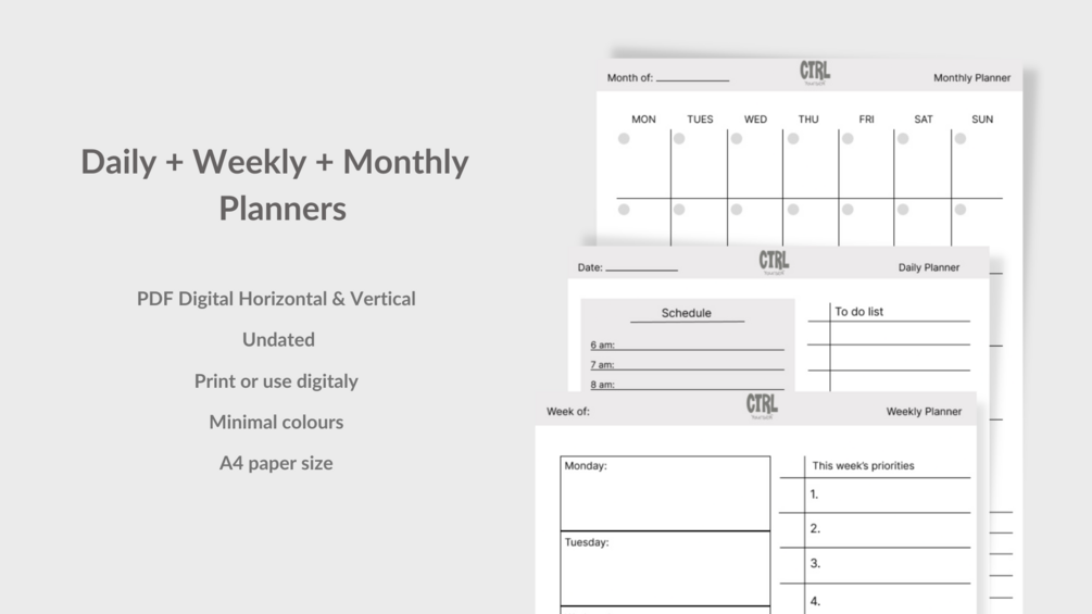 Digital Daily, Weekly & Monthly Planner