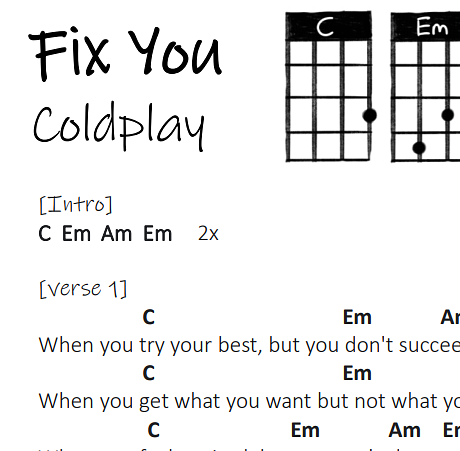 Lead sheet: Fix you - Coldplay (ukulele)