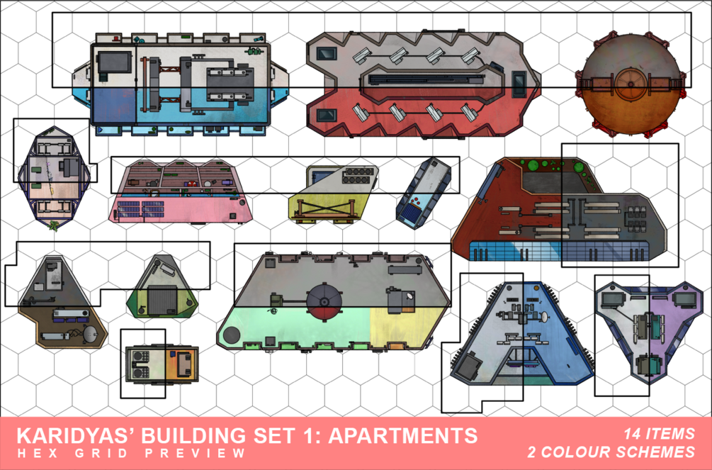 Hex grid city buildings
