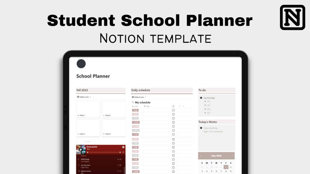 Student planner | school template | Notion planner