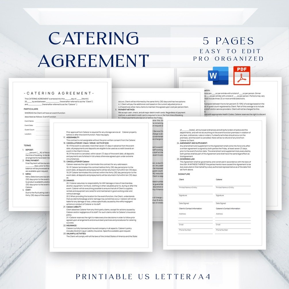 Editable Catering Agreement Template,Printable Event Catering agreement ...