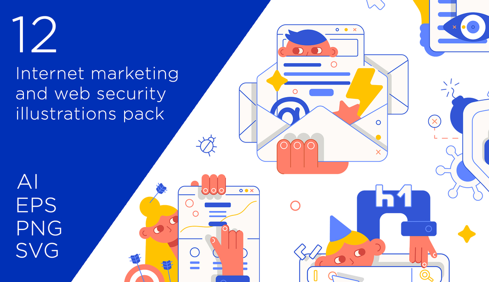 Internet marketing and web security illustrations pack