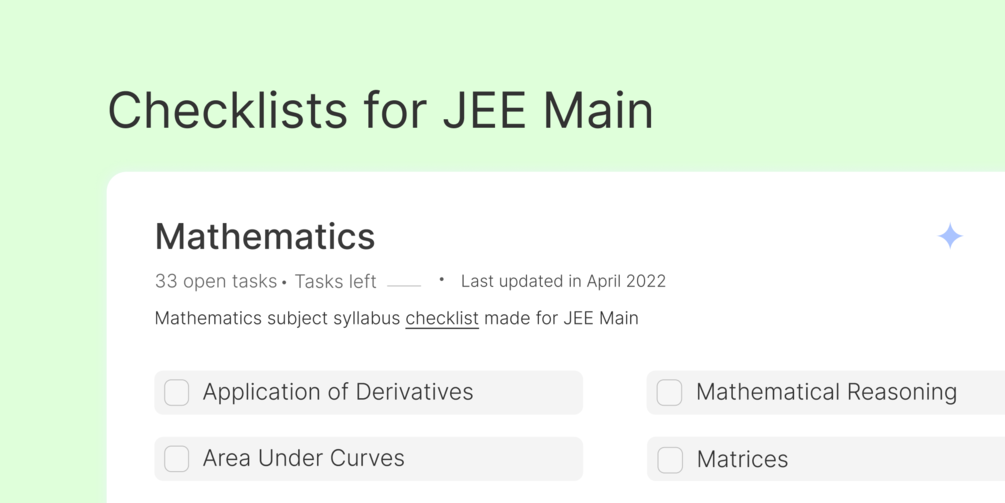 Mathematics syllabus checklist for JEE Main