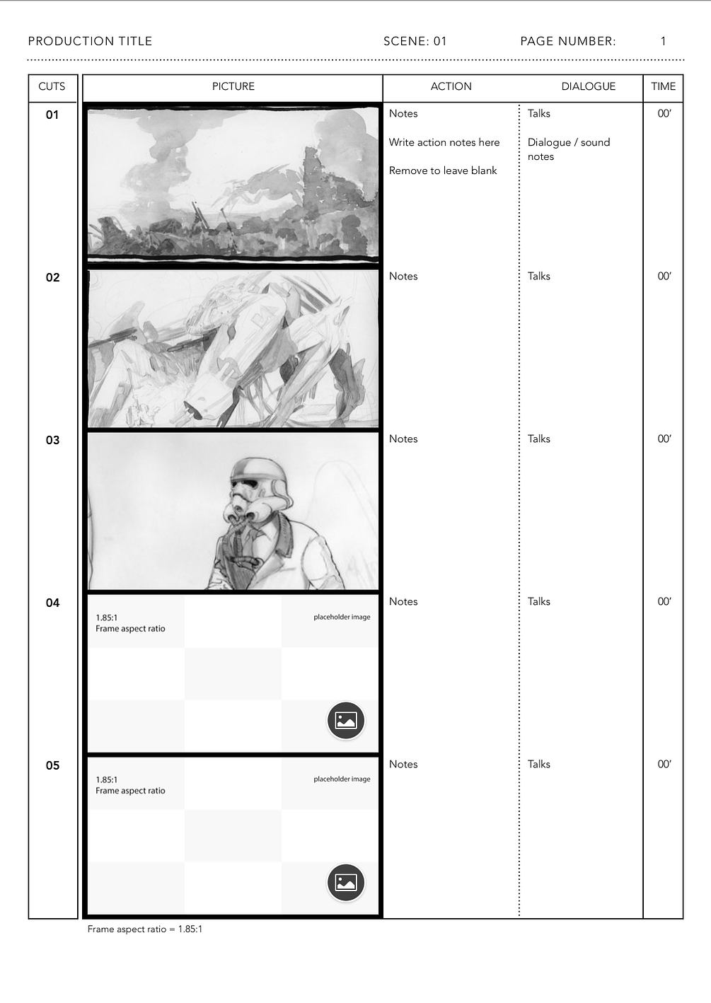 Apple Pages Anime Storyboard Template for 1.85:1 aspect ratio on DIN A4 ...