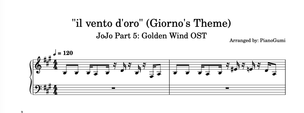 JoJo Part 5: Golden Wind OST - "Giorno's Theme/Il vento d'oro" - Piano ...