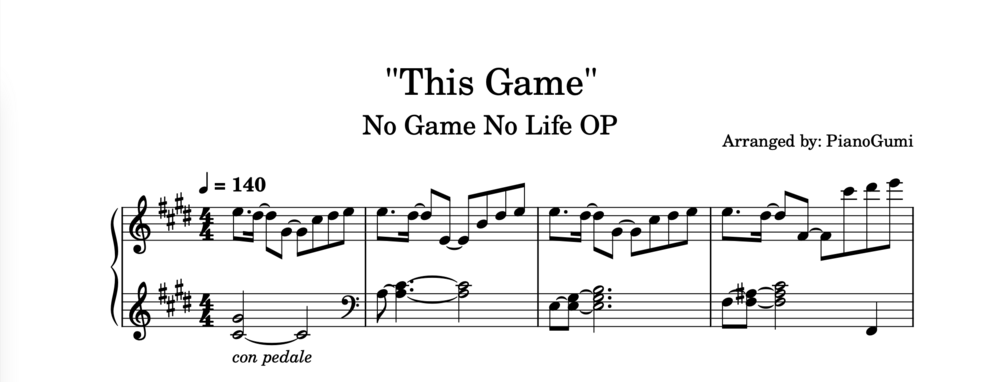 No Game No Life OP - "This Game" - INTERMEDIATE Piano Sheet Music
