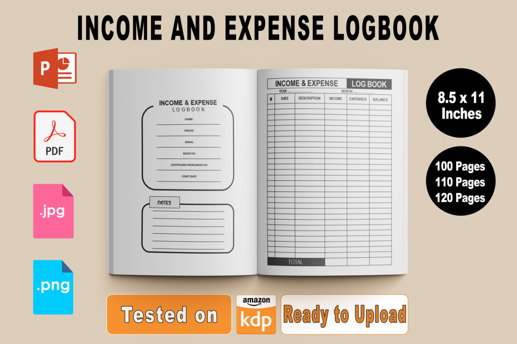 Income and Expense Log Book KDP Interior
