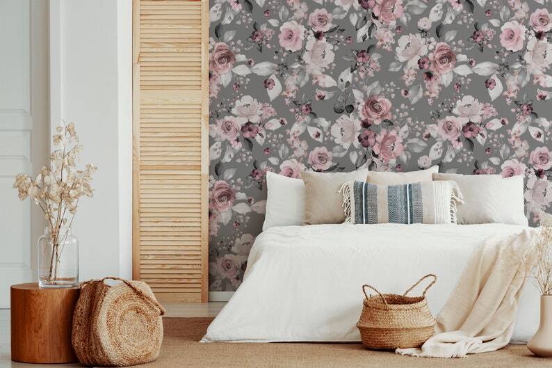 Large Pink Roses Wallpaper, Reusable Peel and Stick Pink Floral ...