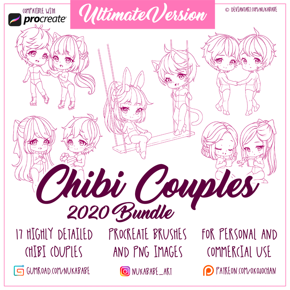 BIG Pack of Couple Chibi Bases 2020 - Procreate and PNG