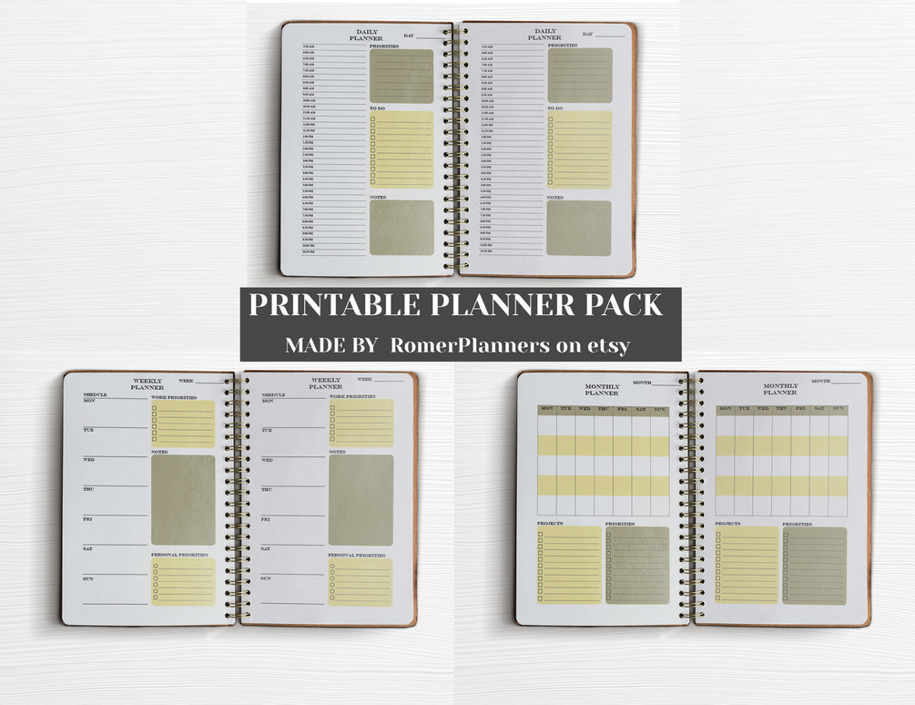 Yellow Daily Planner, Yellow Weekly Planner, Yellow Monthly Planner ...